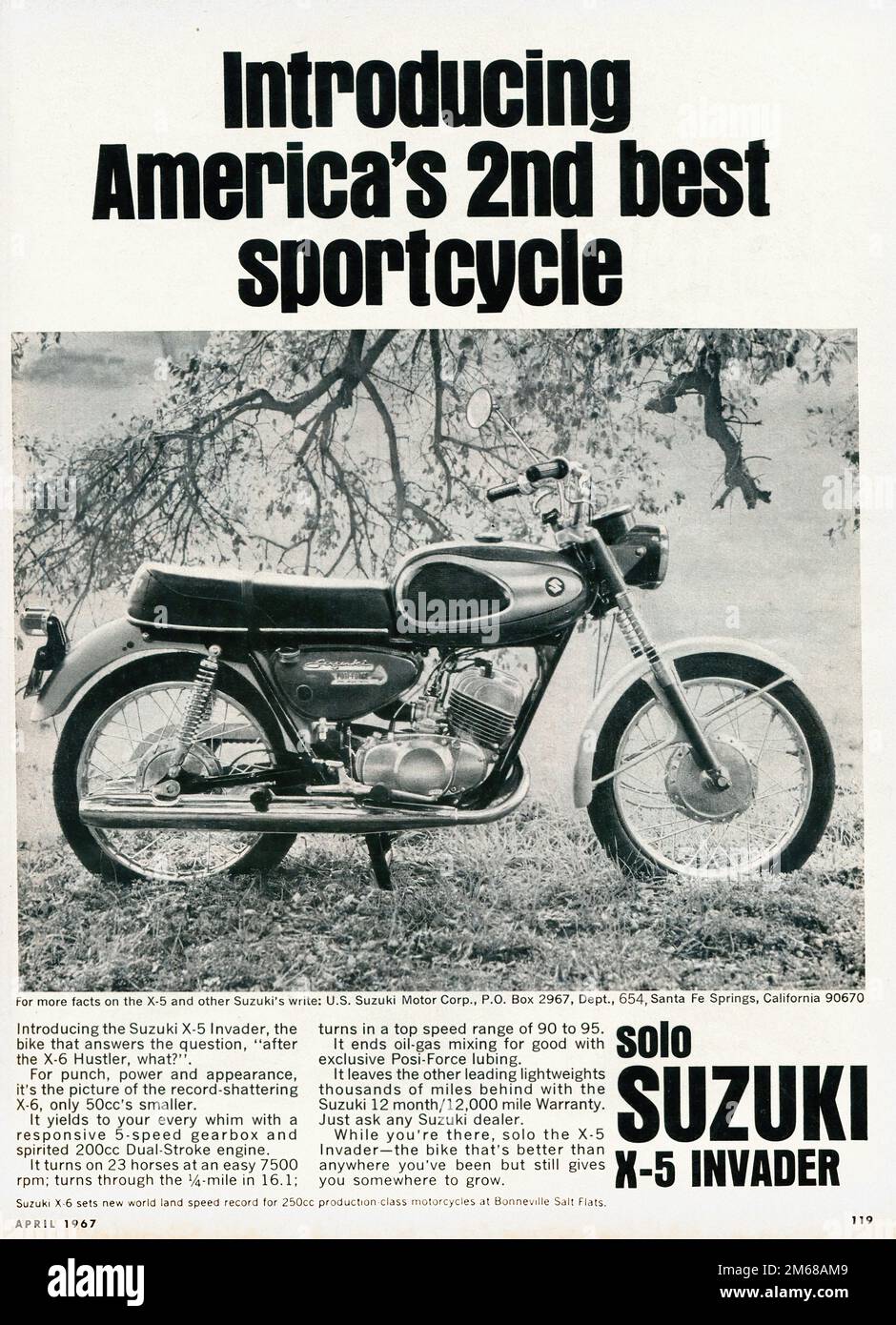1967 Suzuki X-5 Invader Motorcycle Advertising Hot Rod Magazine April 1967 Stock Photo - Alamy