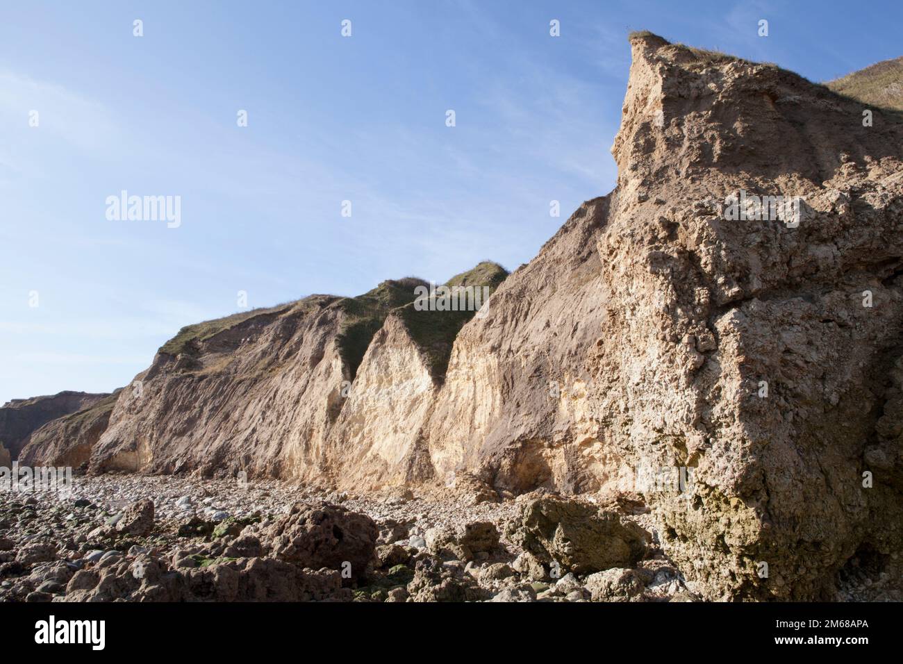 Magnesian limestone cliffs at Hawthorn Hive, looking south along the ...