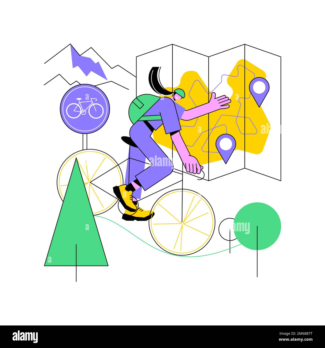 Bike paths network abstract concept vector illustration. National cycling path, bike road ...