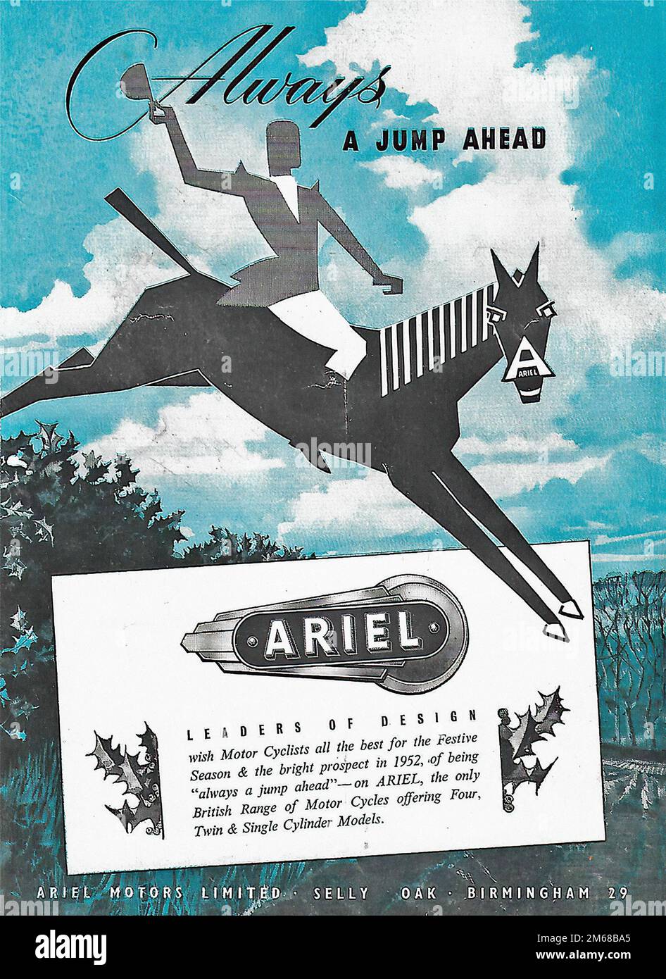 Ariel - always a jump ahead. - Vintage Motorcycle Advertising Stock ...