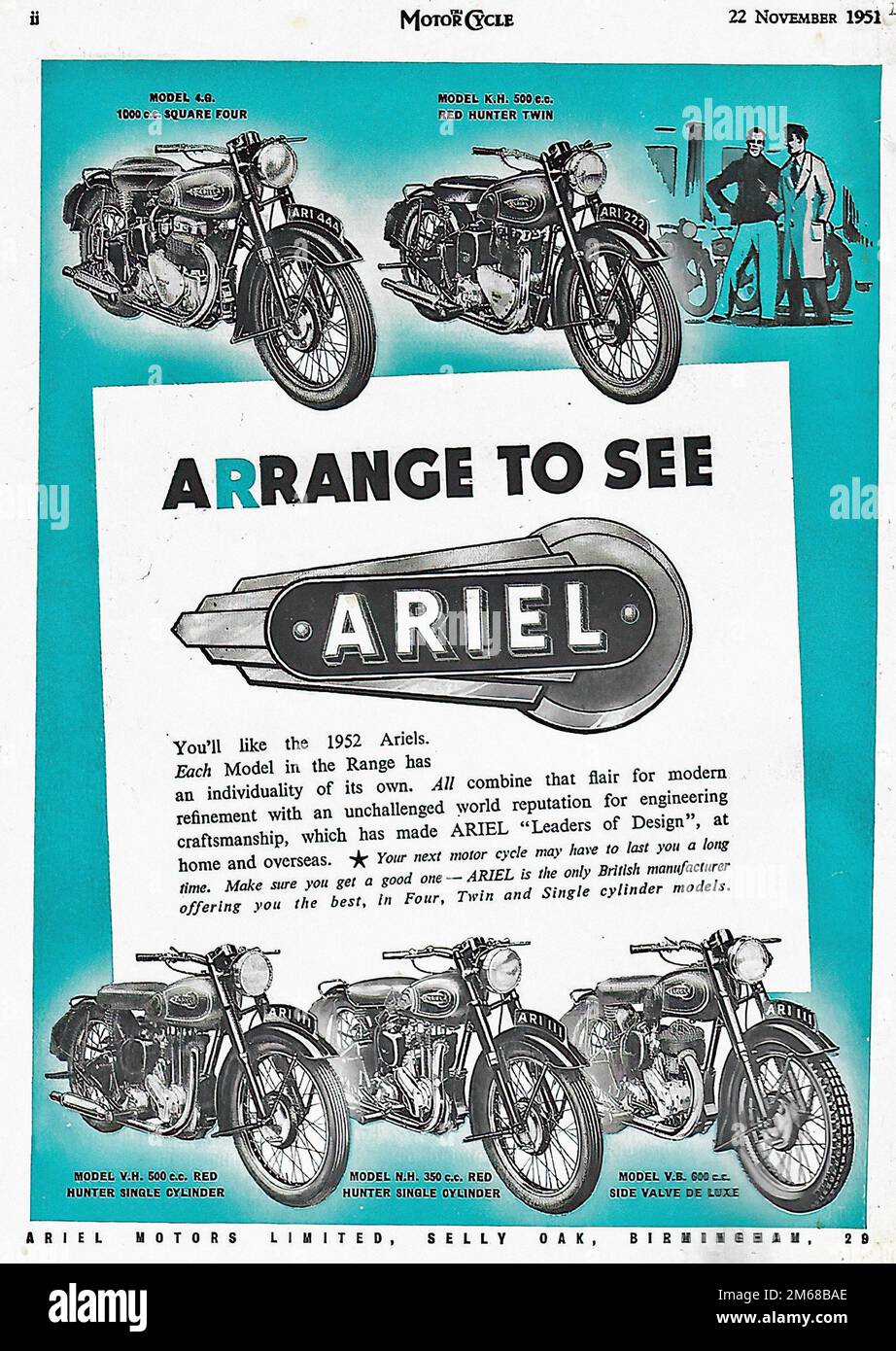 Ariel - Vintage Motorcycle Advertising Stock Photo - Alamy
