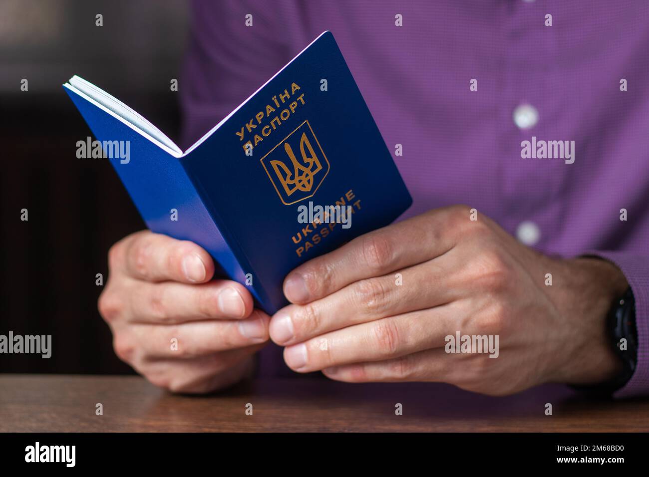 New ukrainian blue biometric passport with identification chip in hands ...