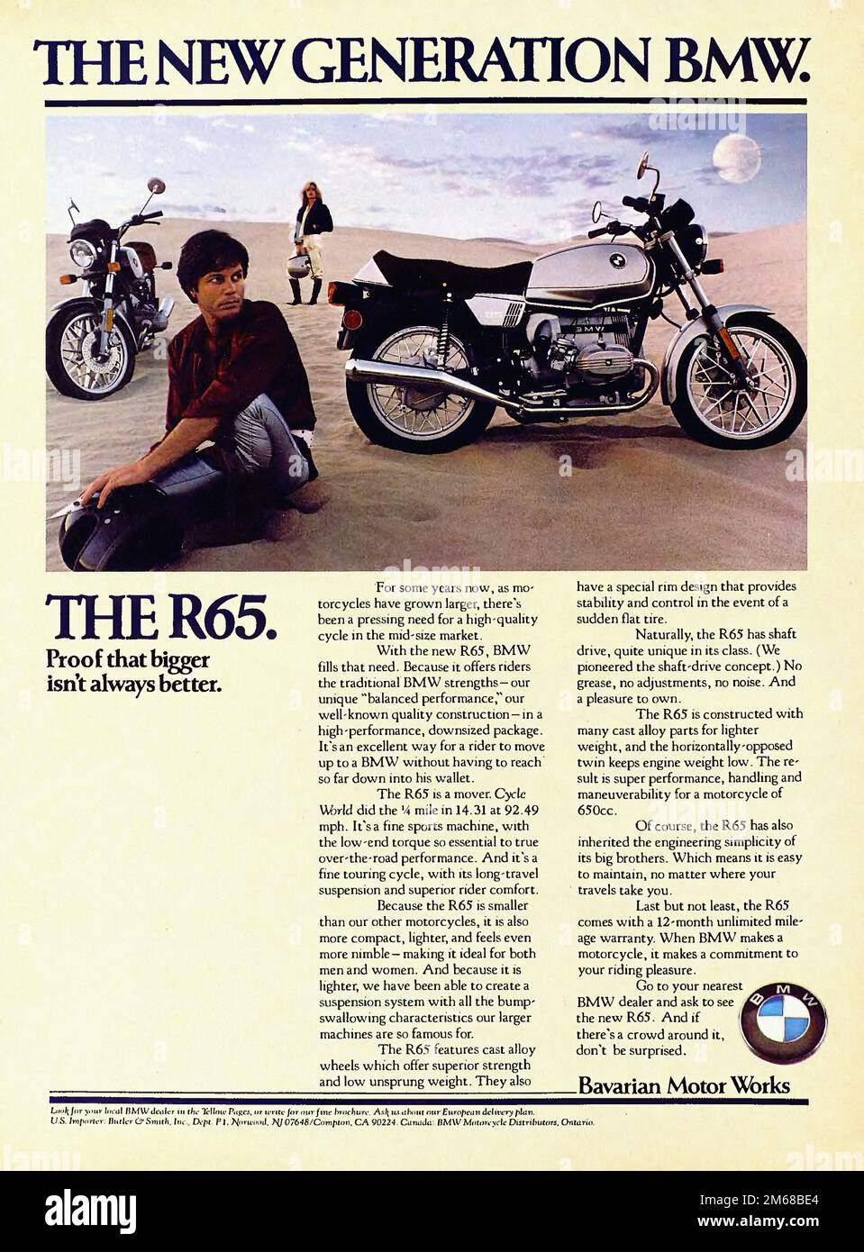 BMW R65 - Vintage Motorcycle Advertising Stock Photo - Alamy