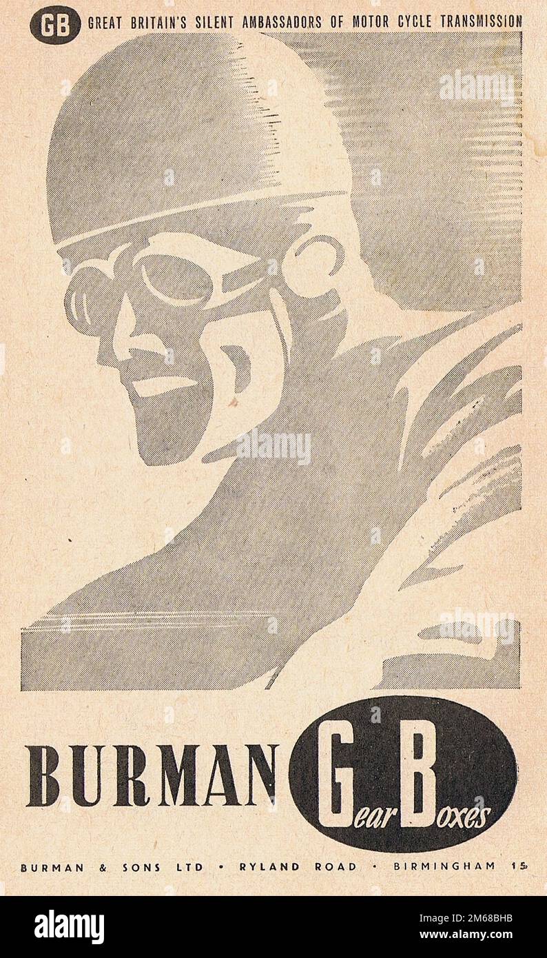 Burman gear boxes c1947 - Vintage Motorcycle Advertising Stock Photo ...