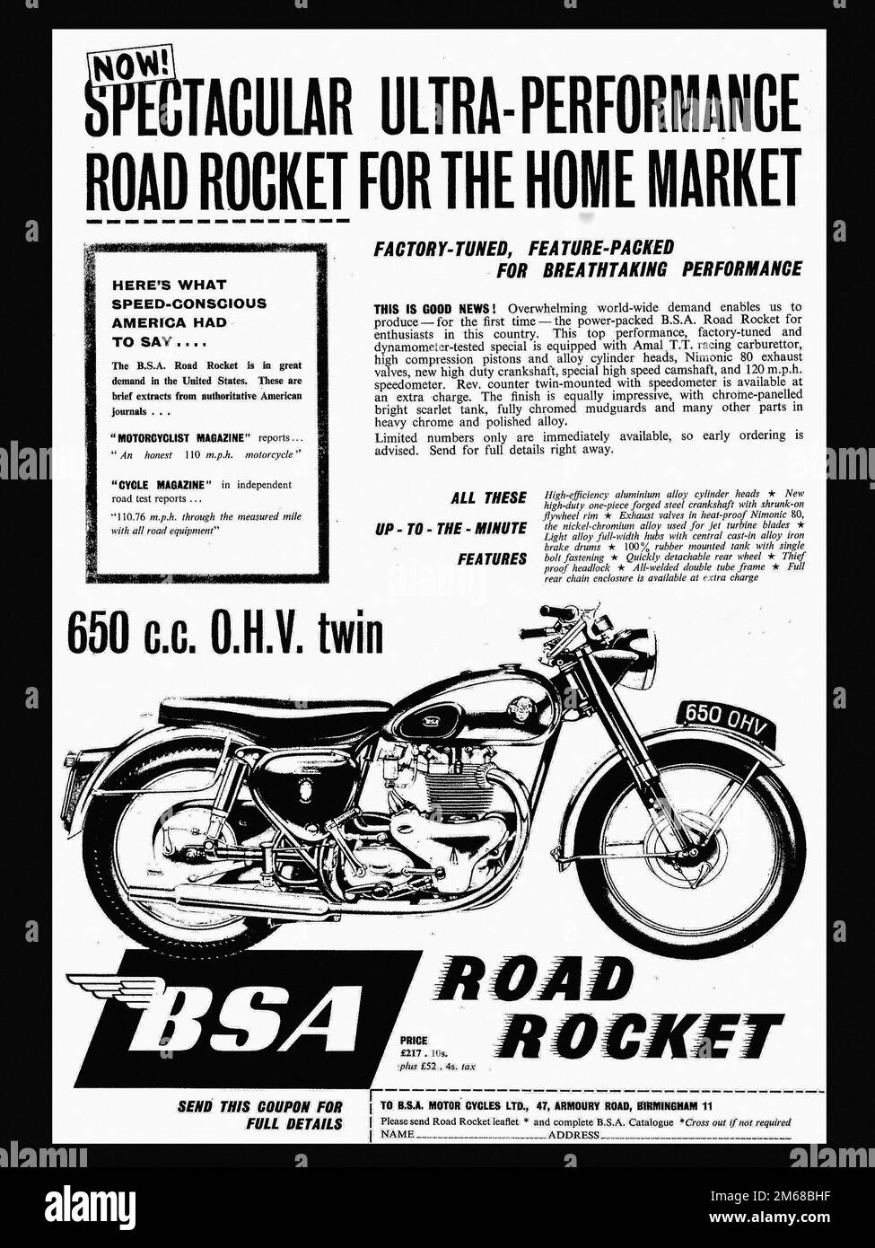 BSA Road Rocket - Vintage Motorcycle Advertising Stock Photo - Alamy