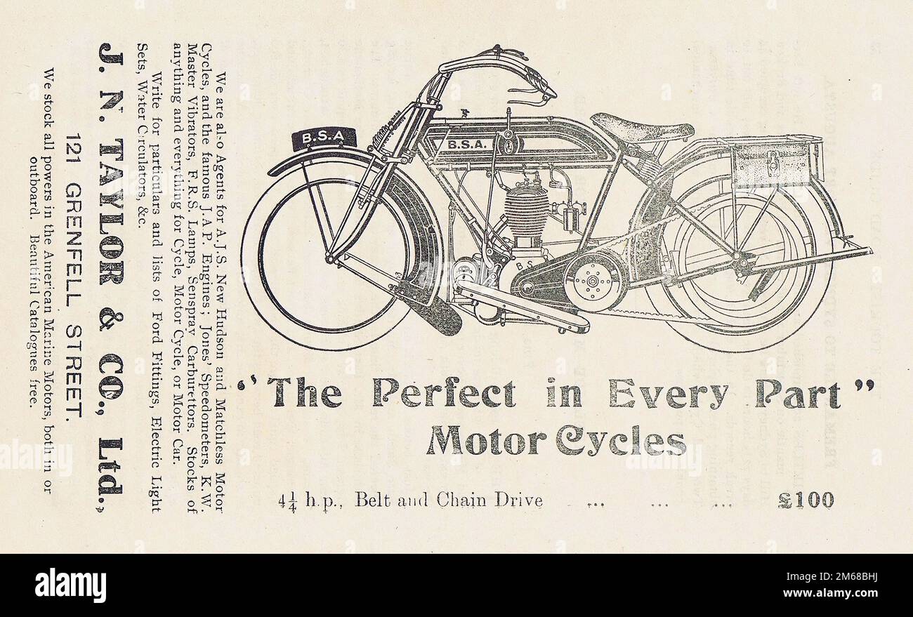 BSA, J N Taylor - Vintage Motorcycle Advertising Stock Photo - Alamy