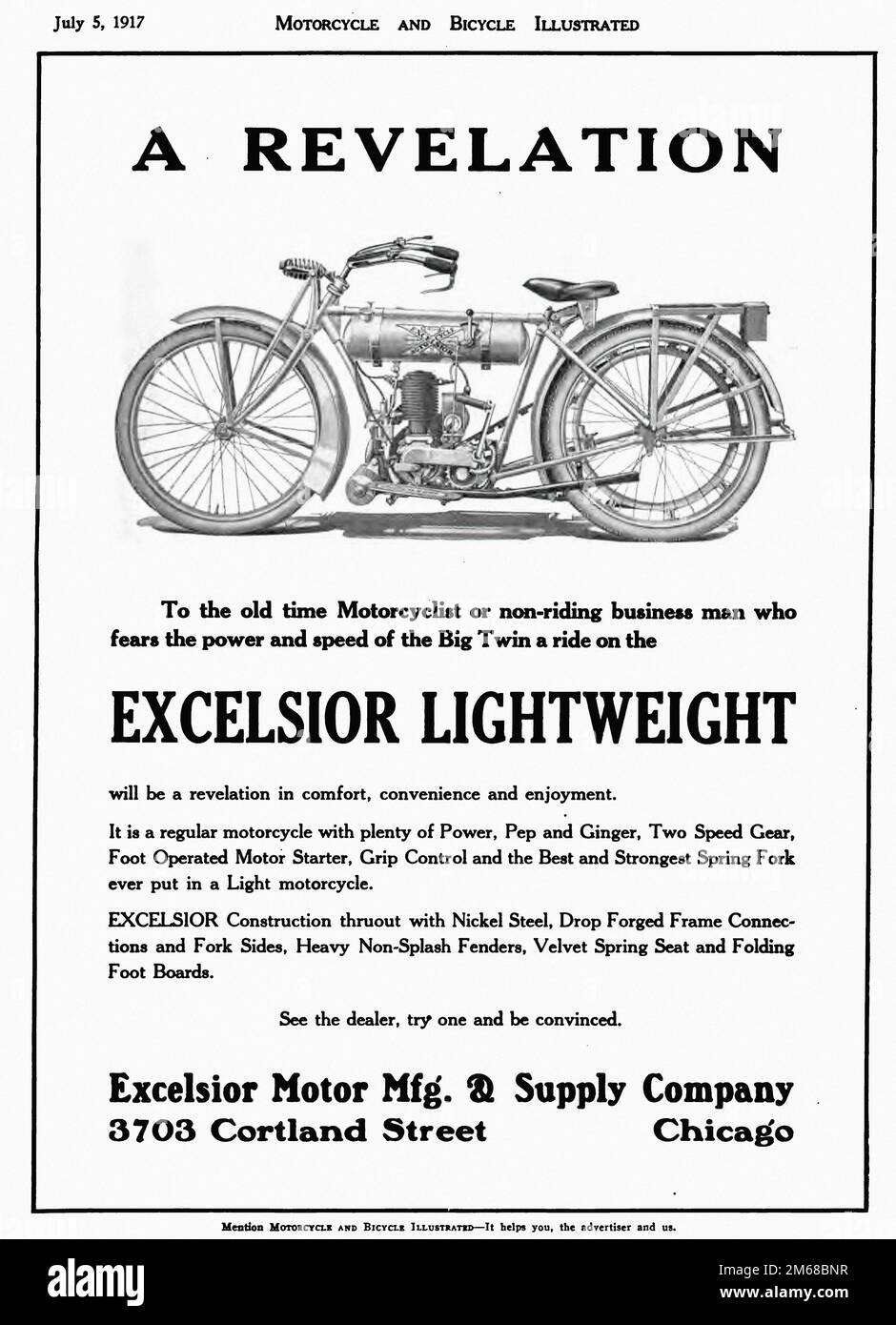 Excelsior Lightweight - Vintage Motorcycle Advertising Stock Photo - Alamy
