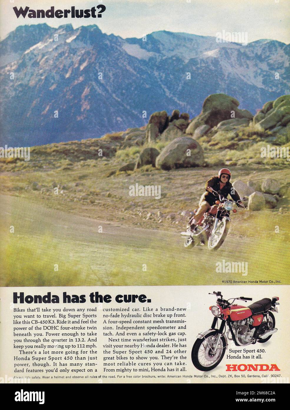 Honda 1970 - Vintage Motorcycle Advertising Stock Photo - Alamy
