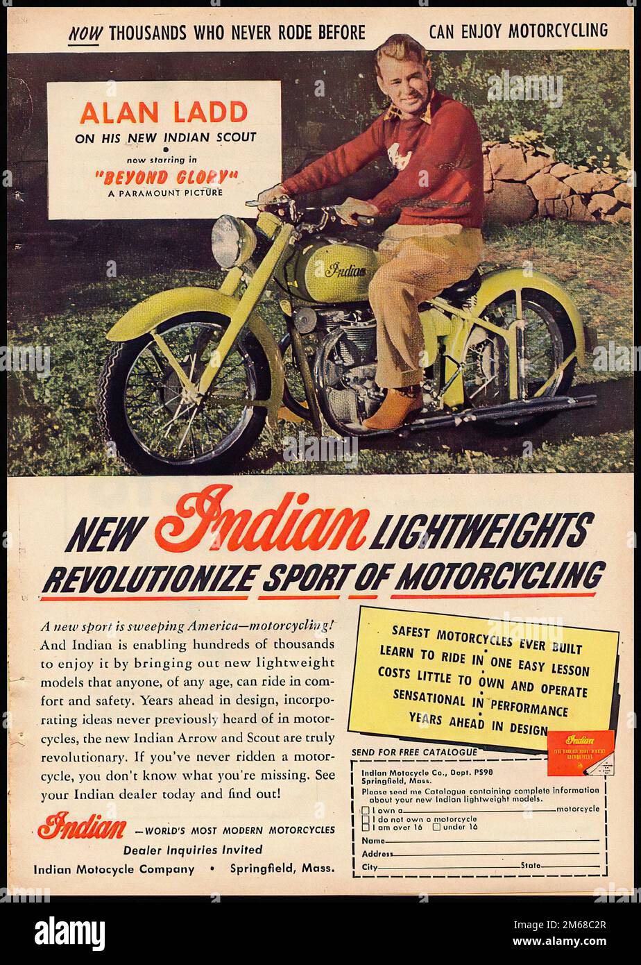 Indian Motorcycle Co. - 1948 - Vintage Motorcycle Advertising Stock Photo - Alamy