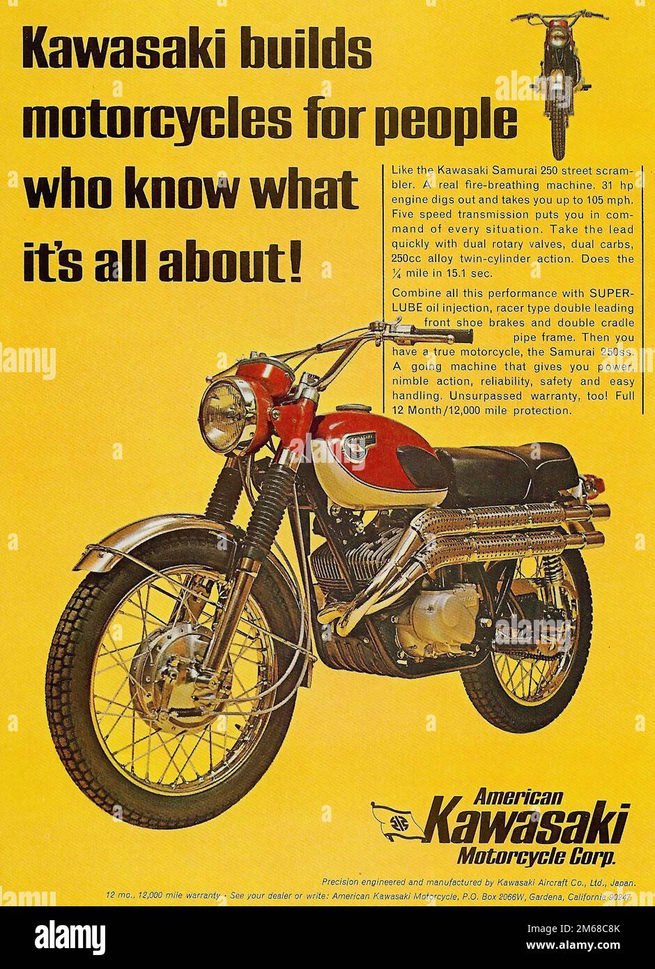 KAWASAKI Samurai 250 - Vintage Motorcycle Advertising Stock Photo - Alamy