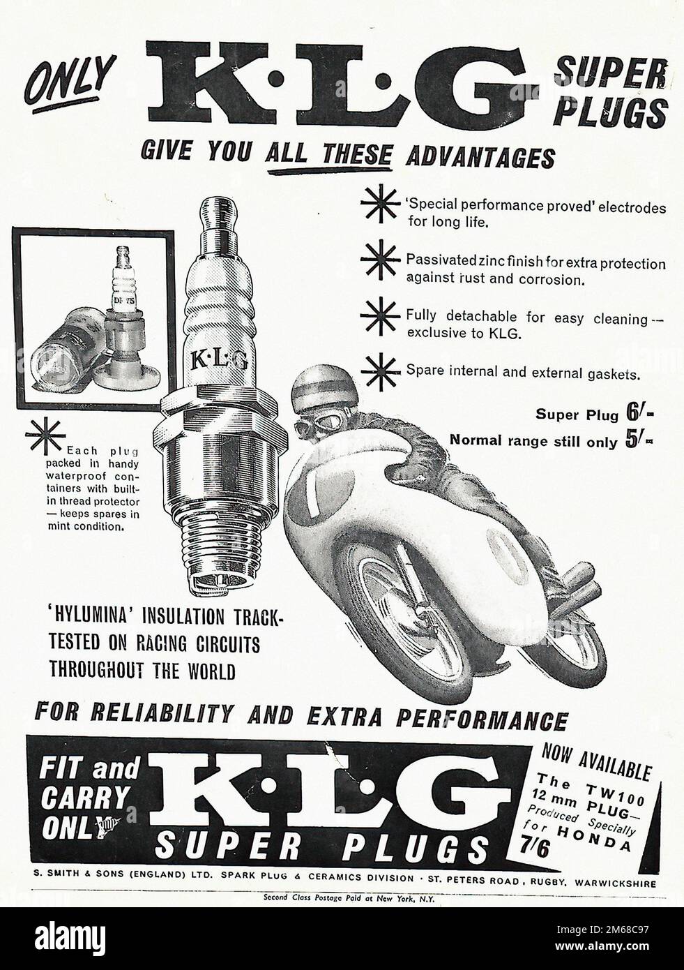 KLG Spark Plugs Vintage Motorcycle Advertising Stock Photo Alamy