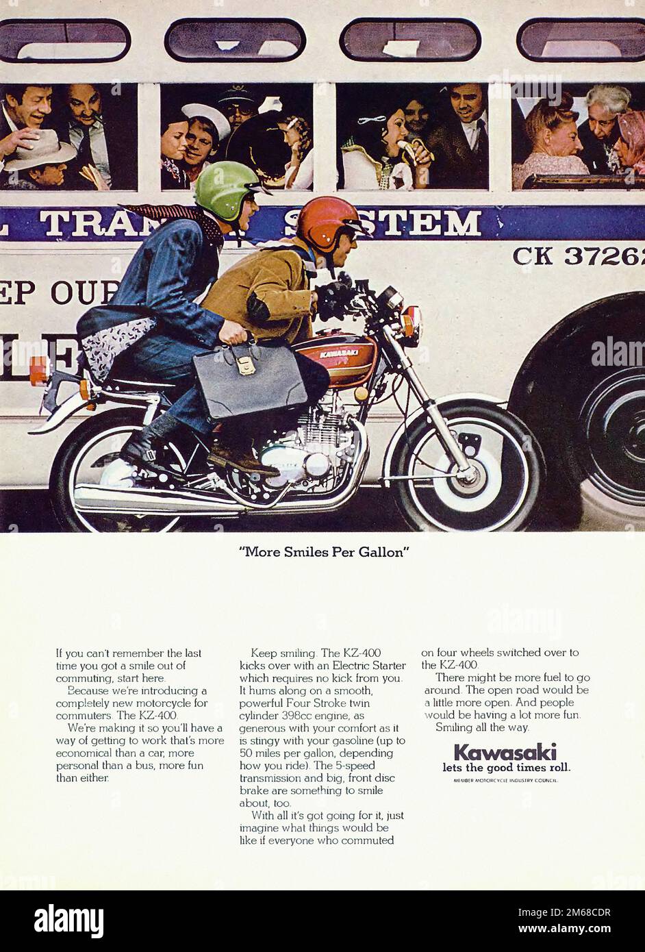 More smiles per gallon - Vintage Motorcycle Advertising Stock Photo - Alamy