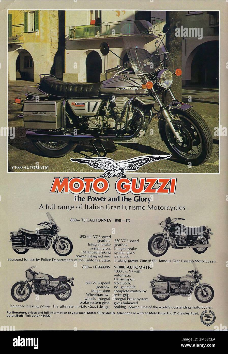 Moto Guzzi Motorcycles 1976 - Vintage Motorcycle Advertising Stock ...