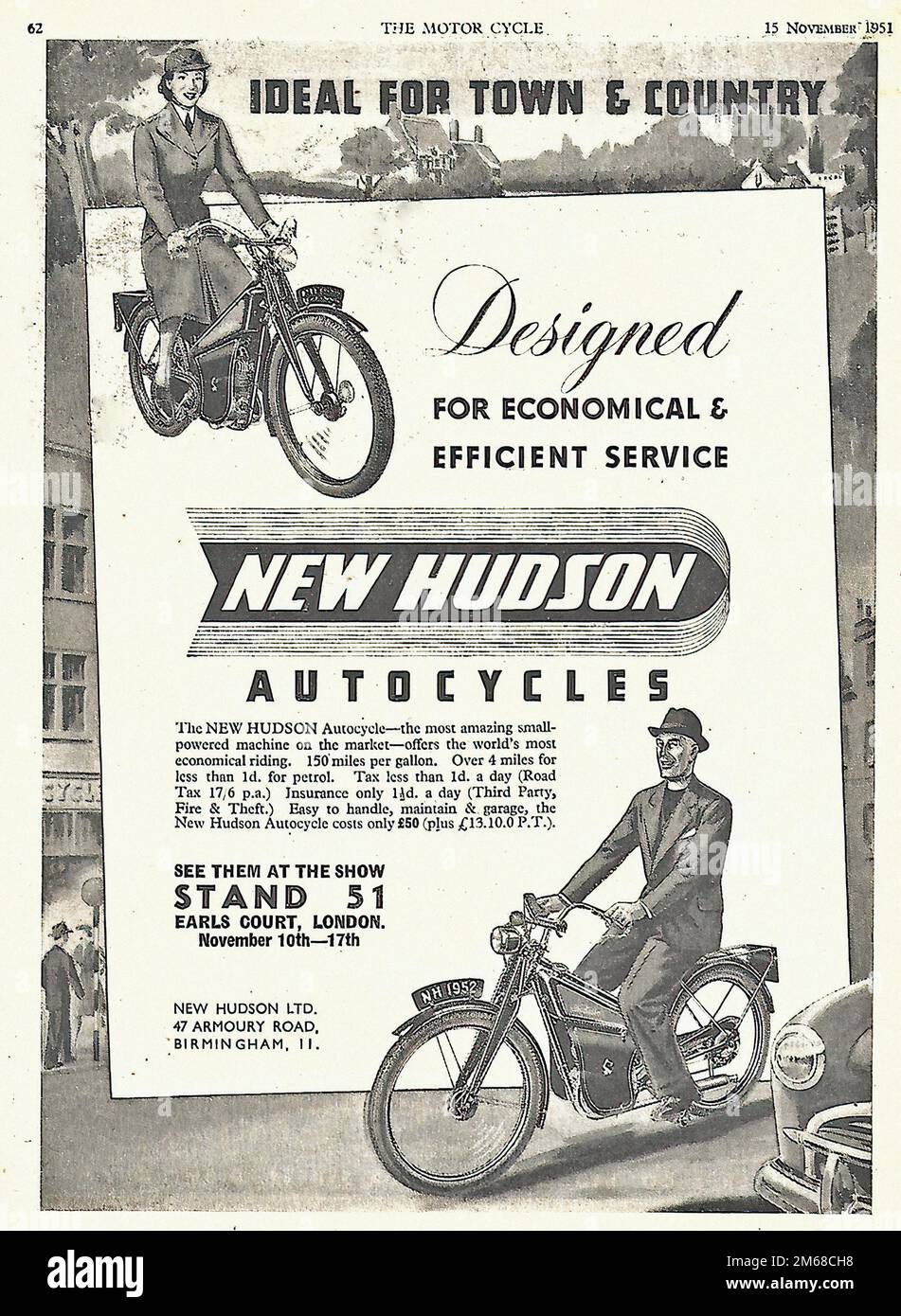 New Hudson Autocycles - Vintage Motorcycle Advertising Stock Photo - Alamy