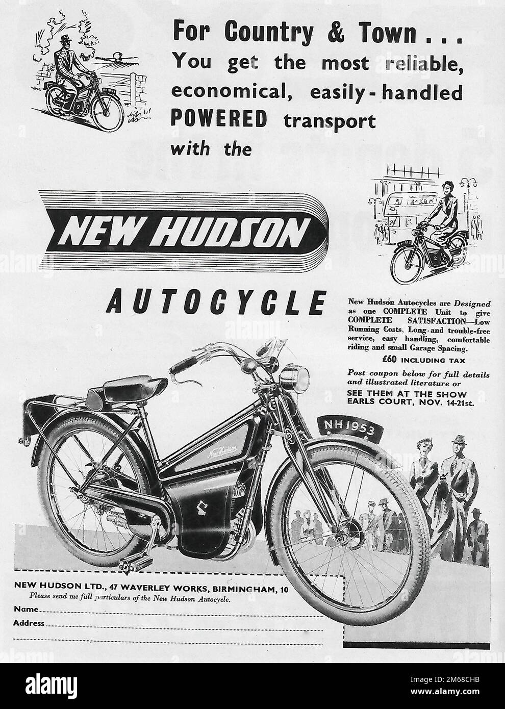 New Hudson Autocycle - Vintage Motorcycle Advertising Stock Photo - Alamy