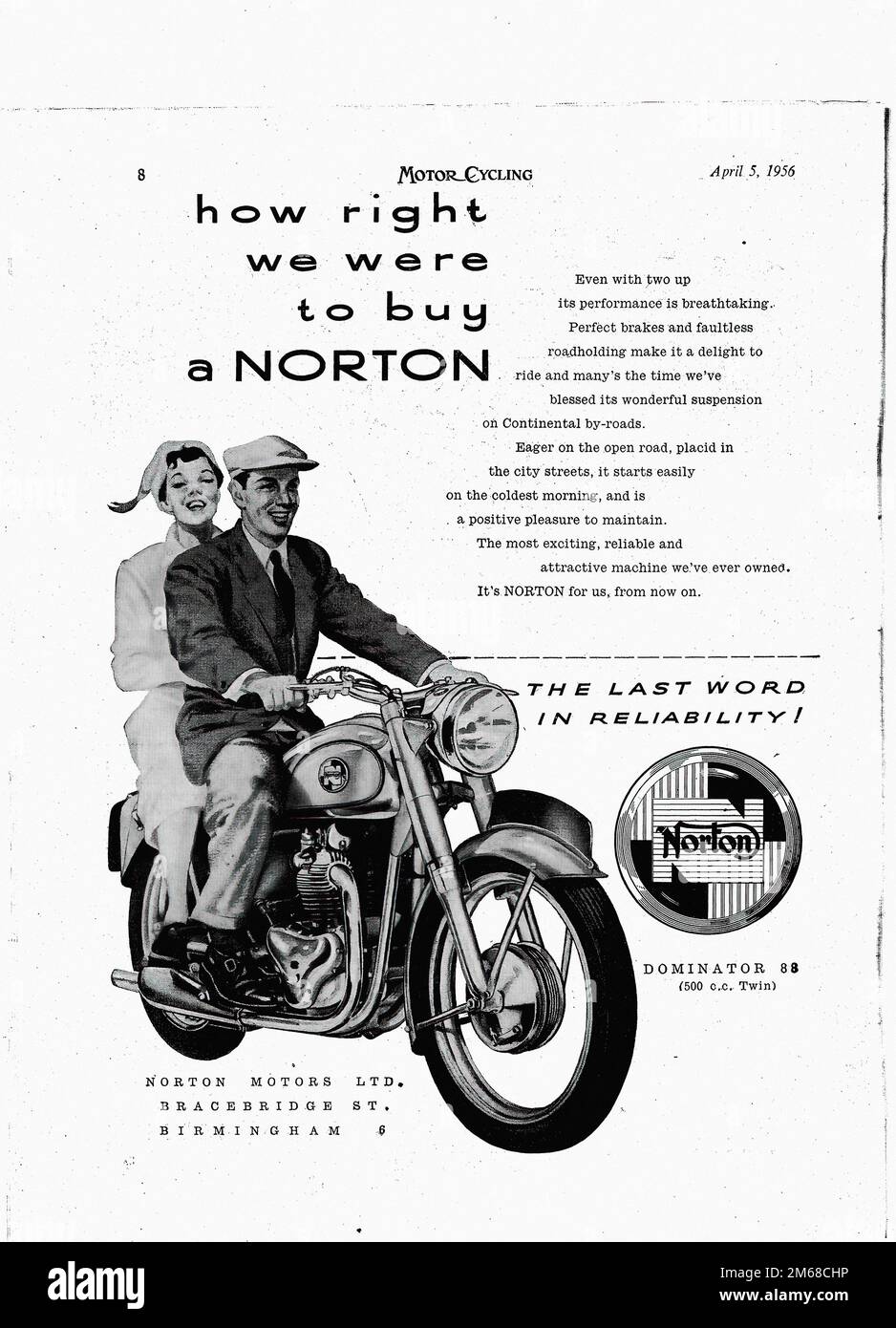 Norton Advert 1956 - Vintage Motorcycle Advertising Stock Photo - Alamy