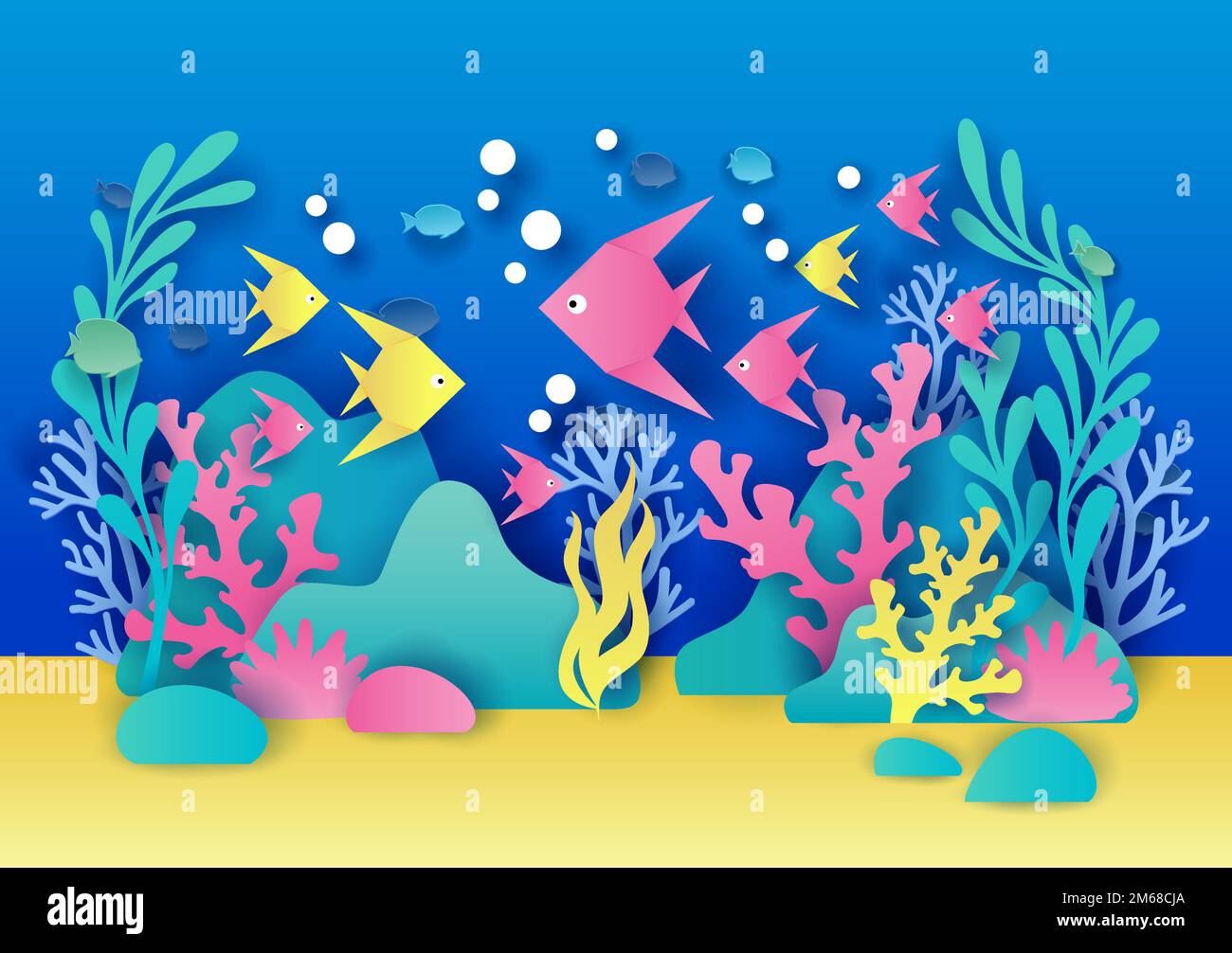 Aquarium vector illustration in paper art style Stock Vector Image ...