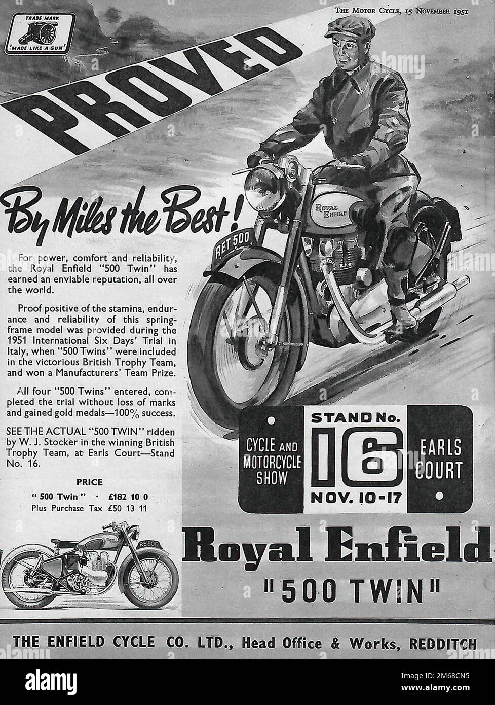 Royal Enfield 500 Twin - Vintage Motorcycle Advertising Stock Photo - Alamy