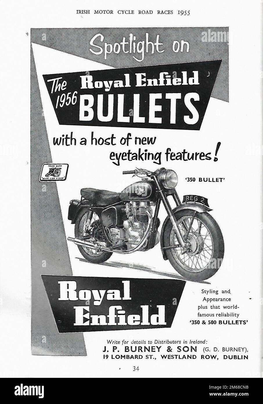 Royal Enfield Bullets 1956 - Vintage Motorcycle Advertising Stock Photo - Alamy