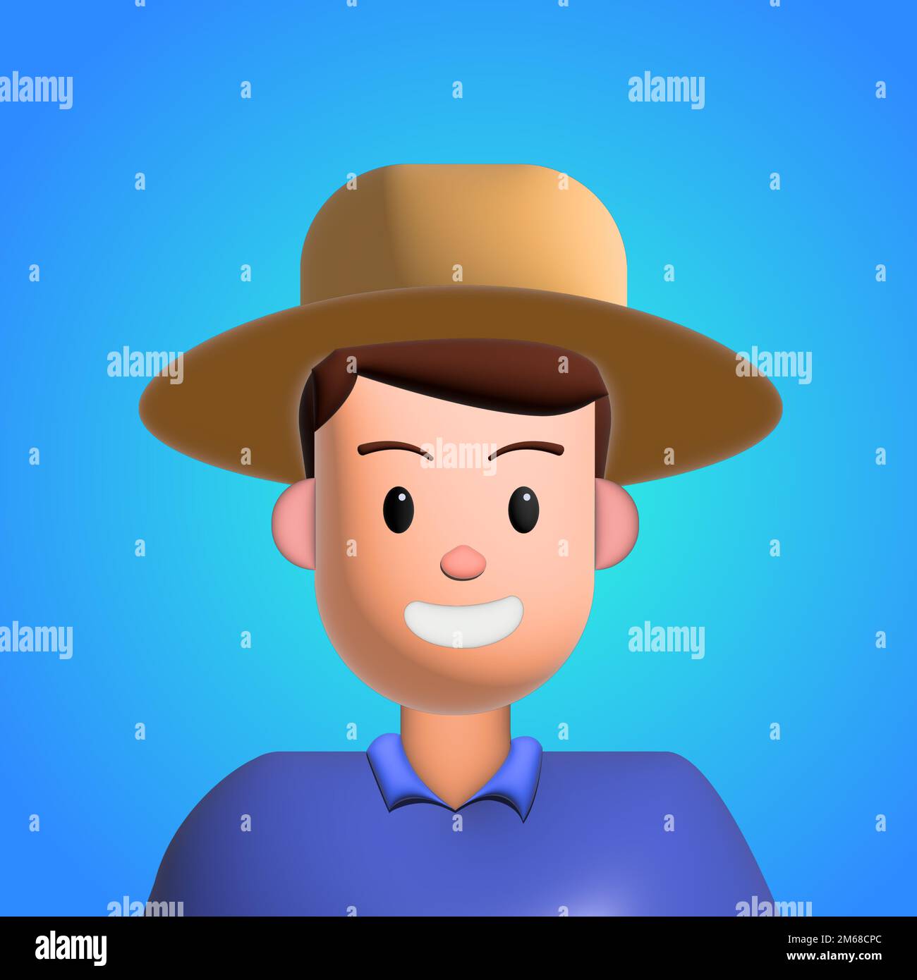 Man with hat smiling portrait.Young man avatar.Smart man 3d ...