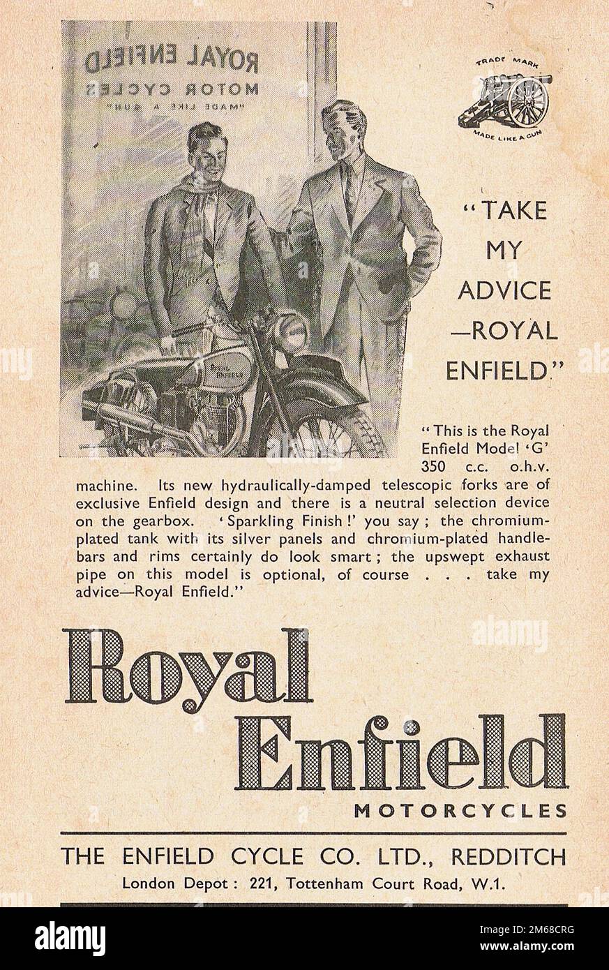 Royal Enfield c1947 - Vintage Motorcycle Advertising Stock Photo - Alamy