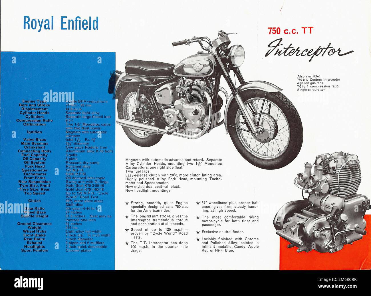 Royal Enfield Interceptor 750 cc - Vintage Motorcycle Advertising Stock ...