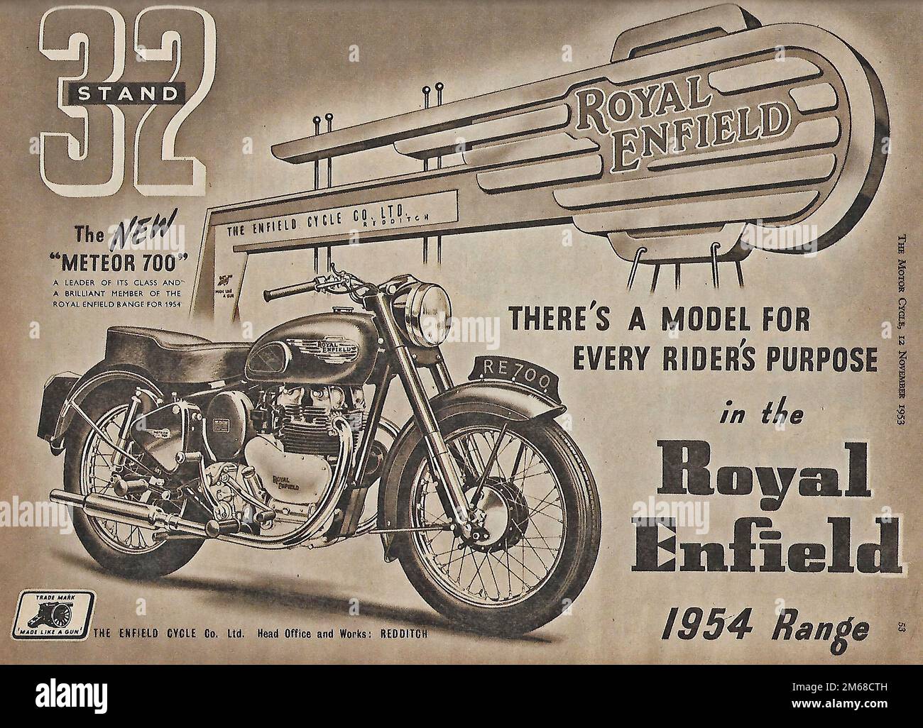 Royal Enfield Meteor 1954 - Vintage Motorcycle Advertising Stock Photo - Alamy