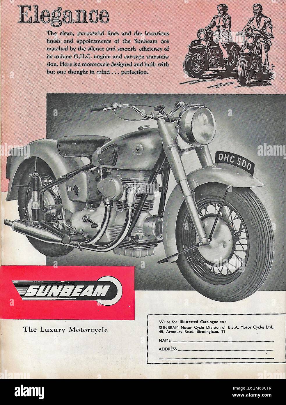 Sunbeam - The Luxury Motorcycle - Vintage Motorcycle Advertising Stock ...