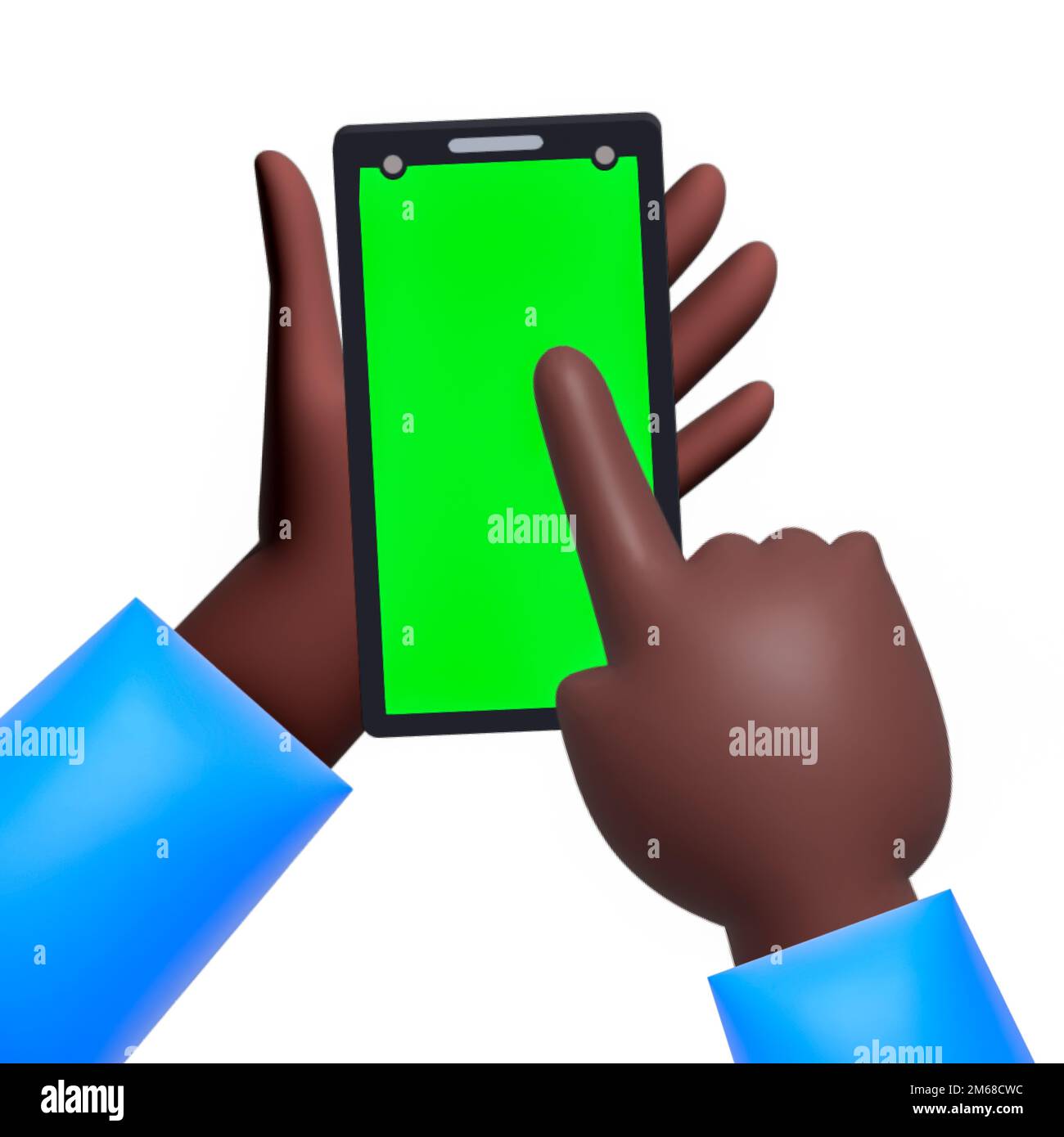 Hand tap on Smartphone with green screen. Holding phone and touch ...