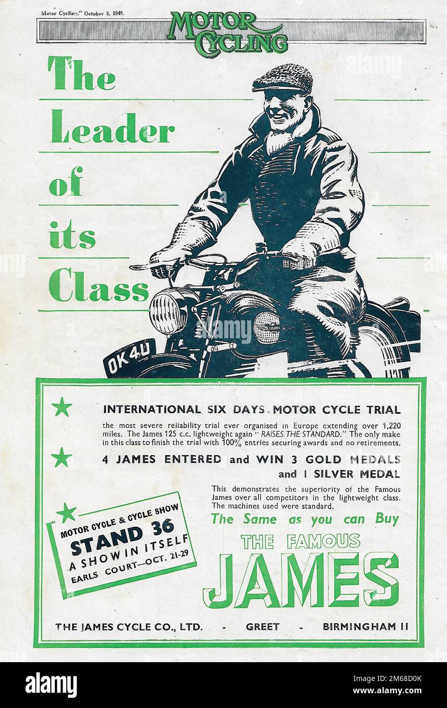The Famous James - Vintage Motorcycle Advertising Stock Photo - Alamy