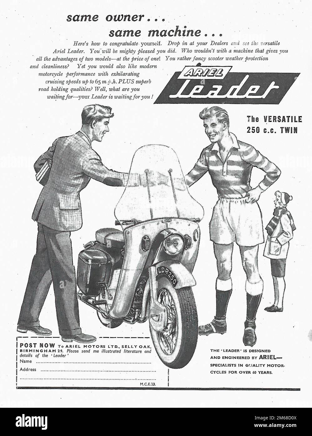 The Ariel Leader - Vintage Motorcycle Advertising Stock Photo - Alamy