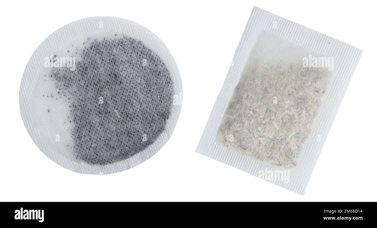 Tea bags isolated on white background, close up Stock Photo - Alamy