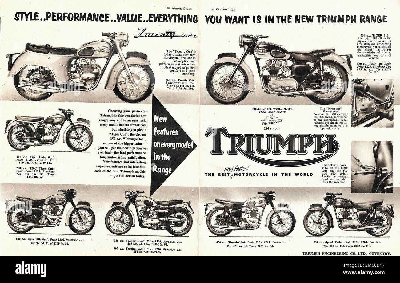 Triumph - Vintage Motorcycle Advertising Stock Photo - Alamy