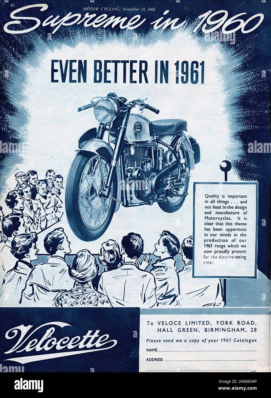 VELOCETTE motorcycle advertising 1961 Stock Photo - Alamy