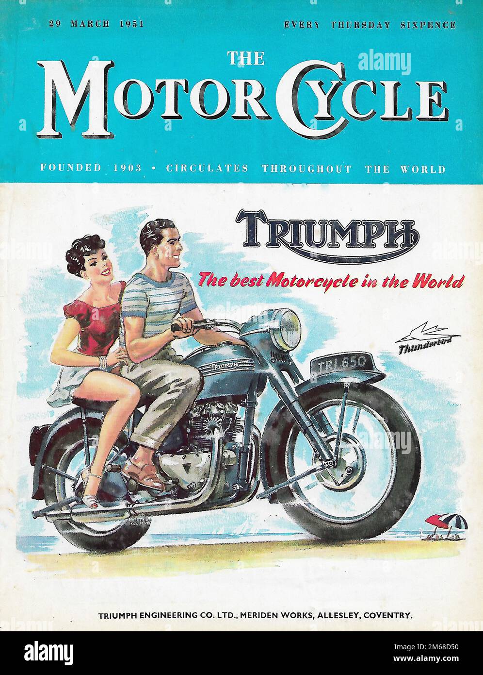 Triumph Thunderbird - Vintage Motorcycle Advertising - The Motorcycle Magazine Stock Photo - Alamy