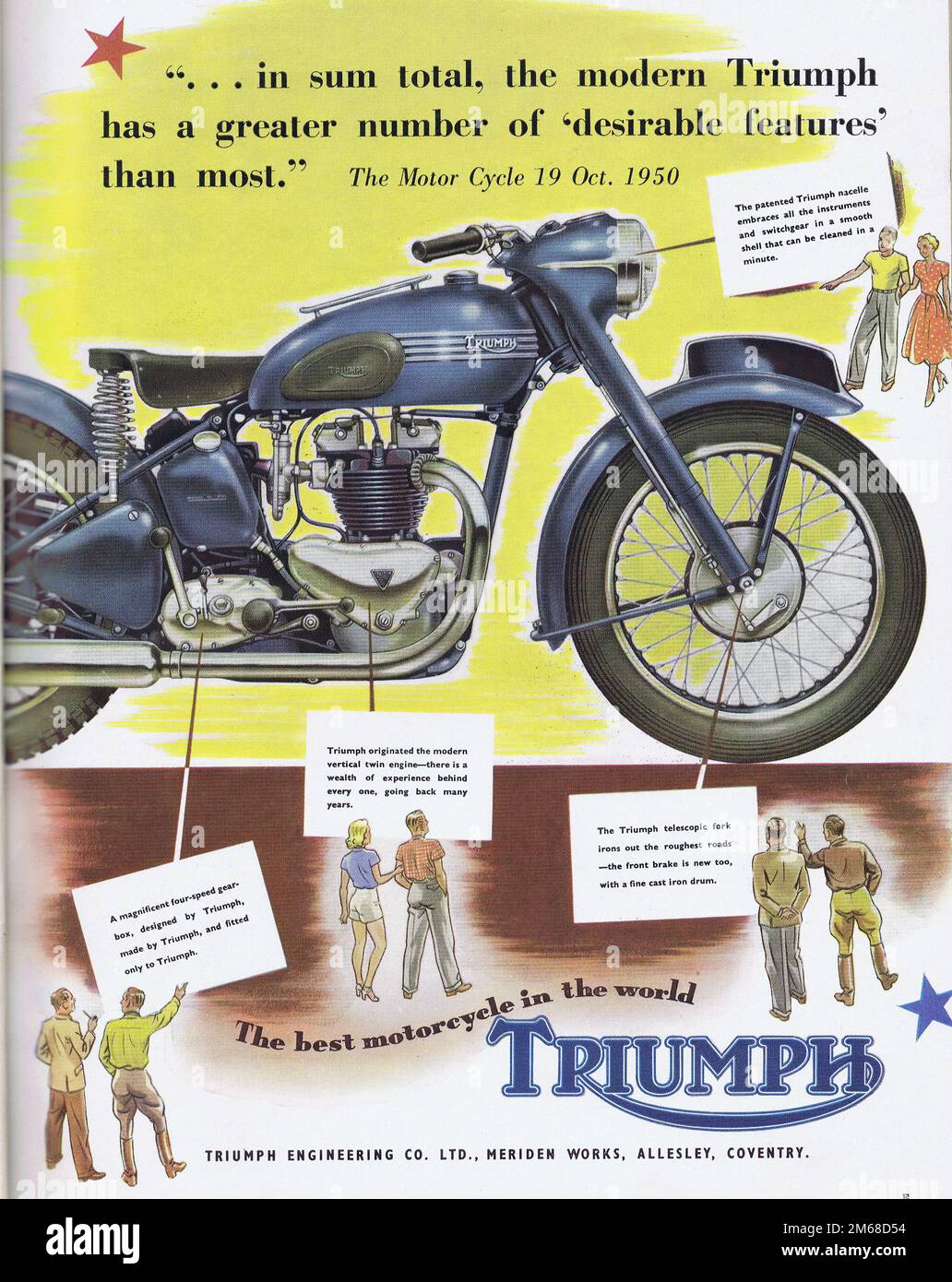 Triumph 1951 (2) - Vintage Motorcycle Advertising Stock Photo - Alamy
