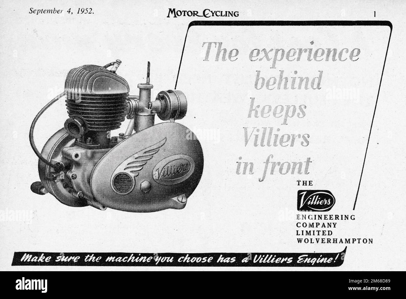 Villiers 12D 197cc Engine - Vintage Motorcycle Advertising Stock Photo ...