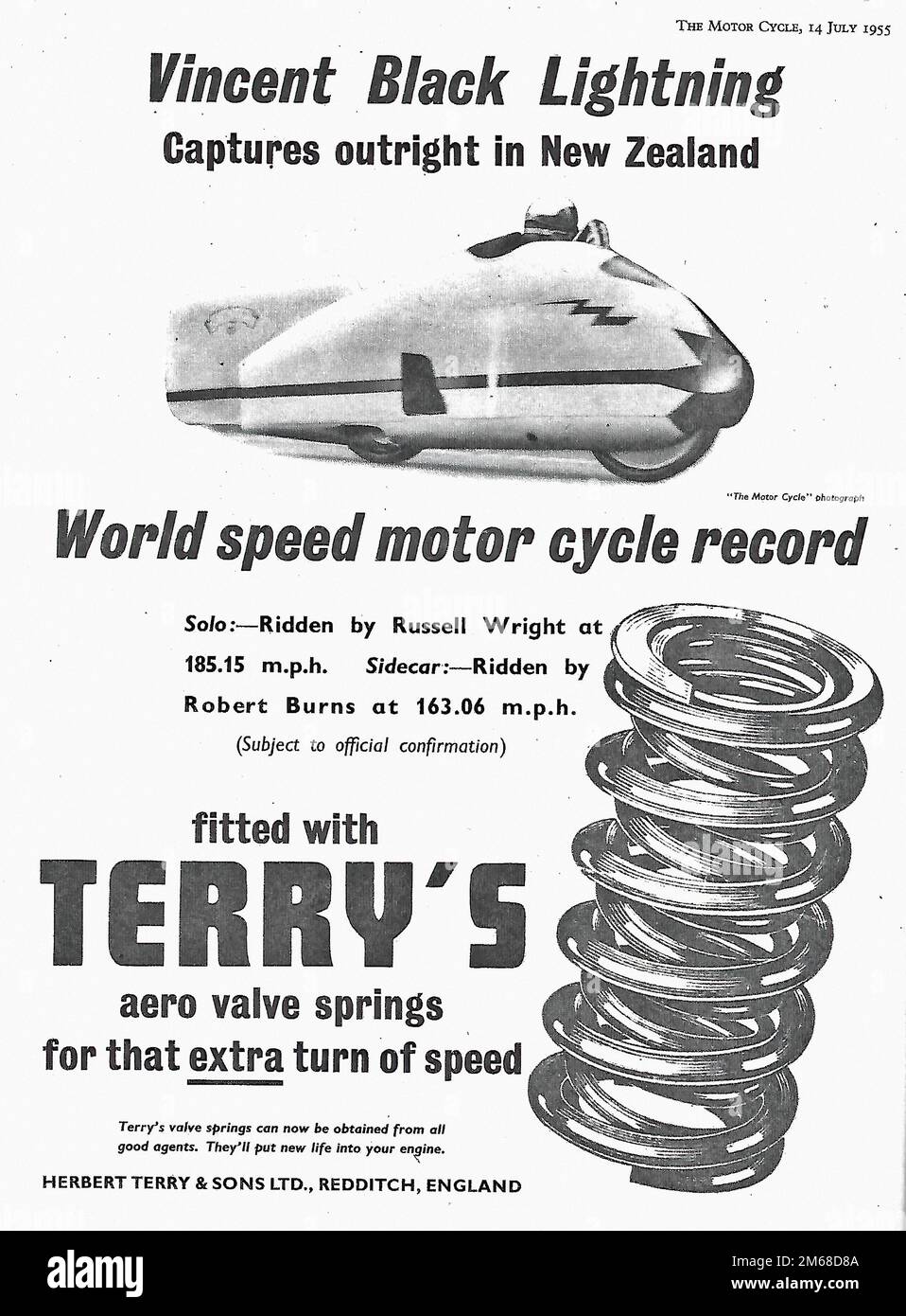World speed motor cycle record - Vintage Motorcycle Advertising Stock ...