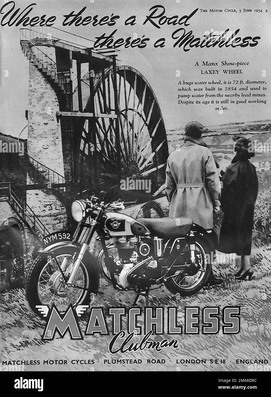 Where there's a road there's a Matchless - Vintage Motorcycle Advertising Stock Photo - Alamy