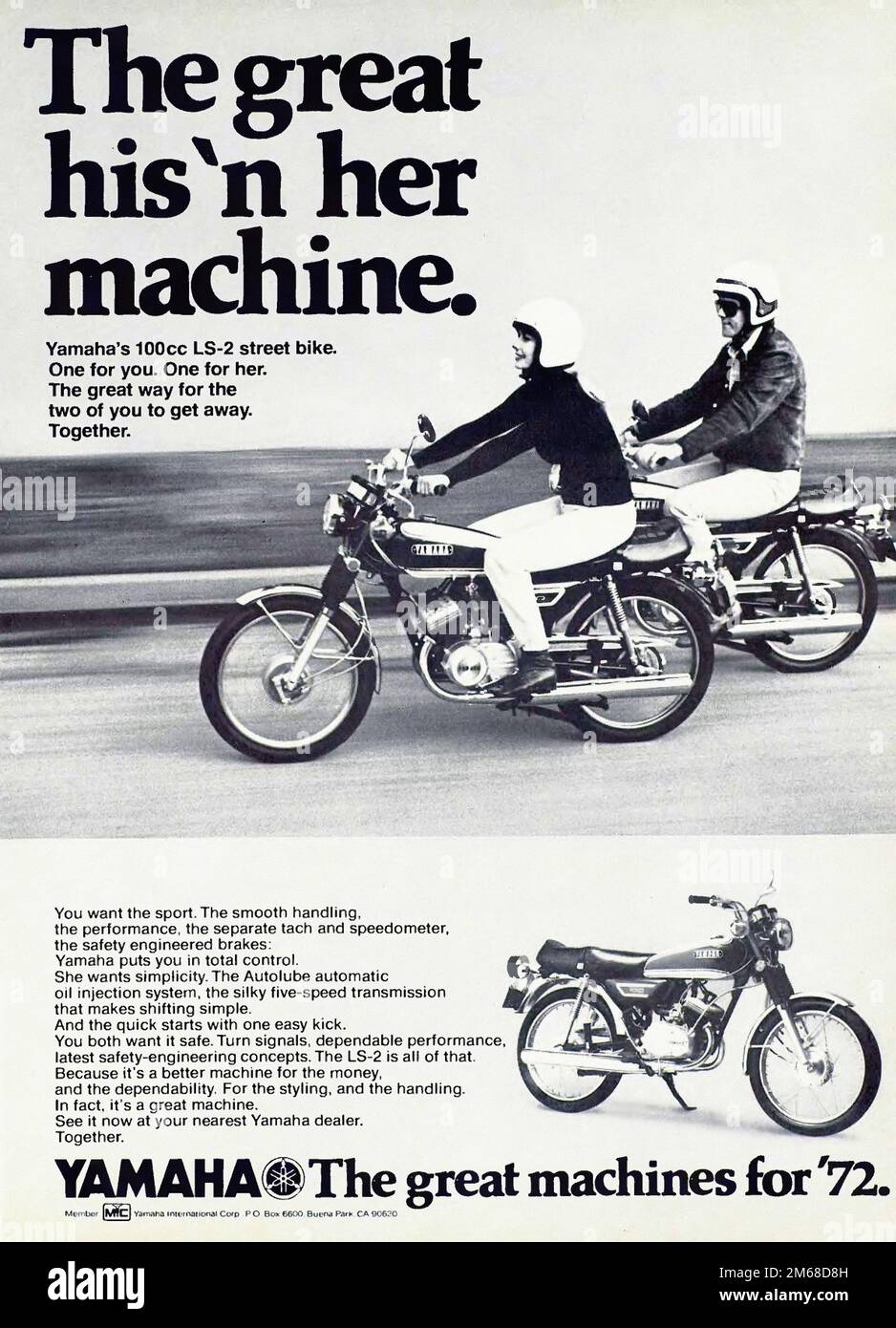 Yamaha 100 LS-2 - Vintage Motorcycle Advertising Stock Photo - Alamy