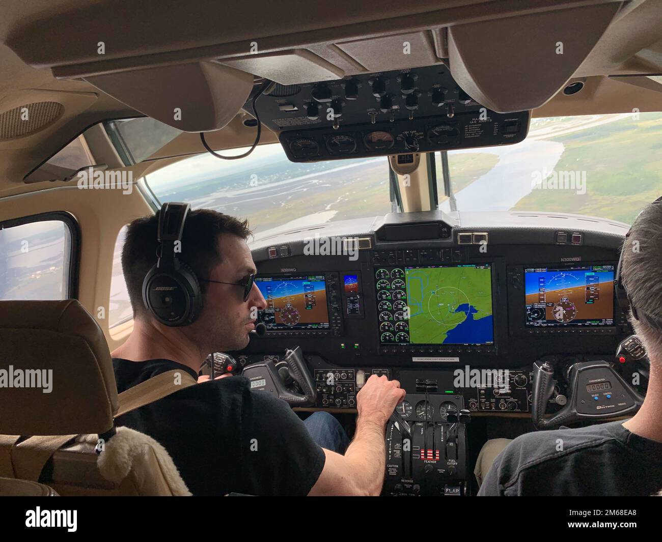 Nevo Dar Perl, pilot, and Mark Kickland, copilot, check the starboard ...