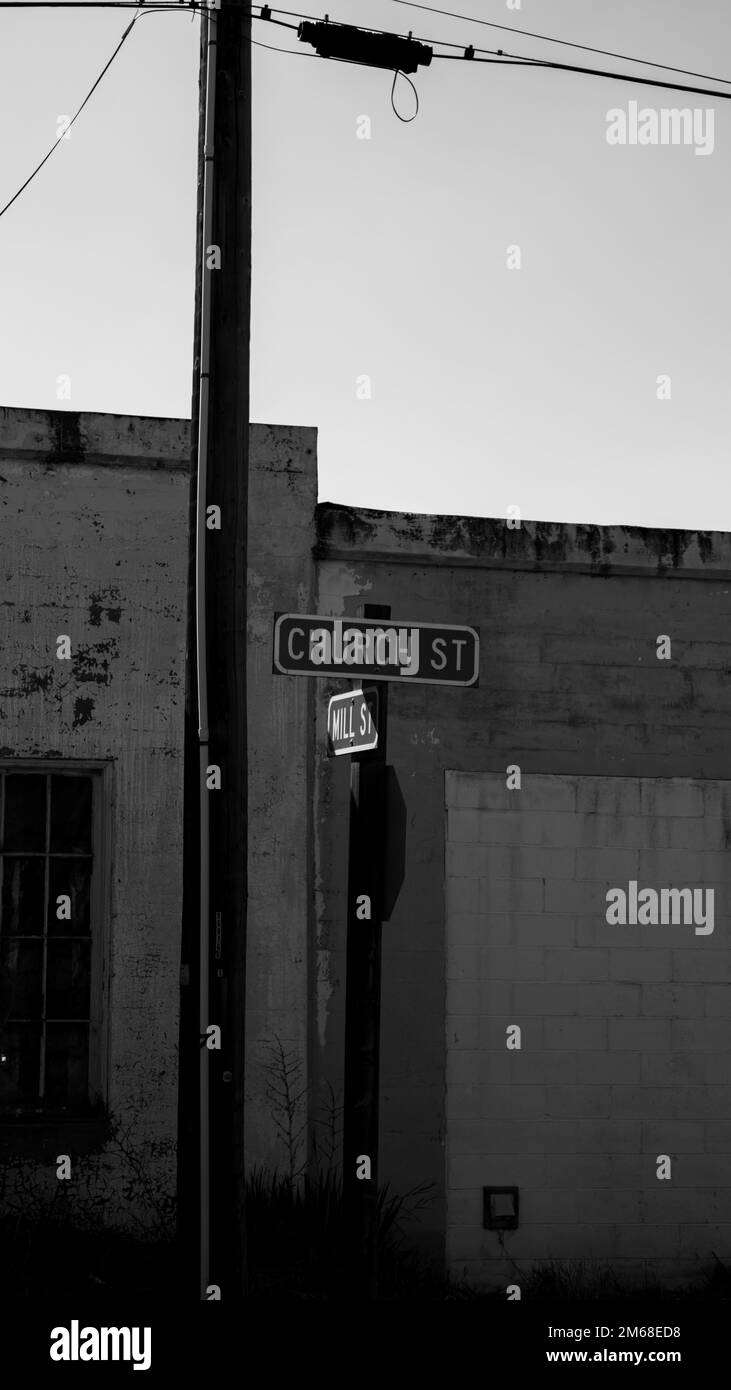 A vertical grayscale of a street sign with the text "church st" showing ...