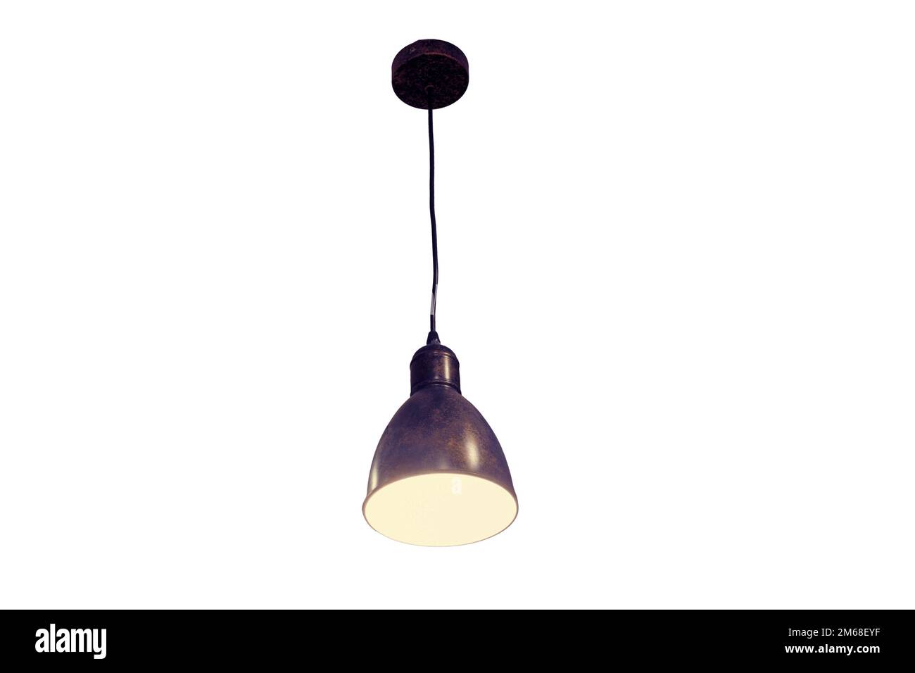 Loft industrial ceiling lamp hanging from a warehouse roof with mirror ...