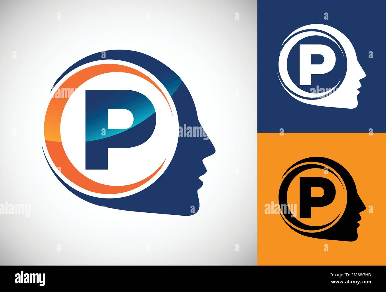 Initial alphabet P with the human brain, A Logo for science, medical ...