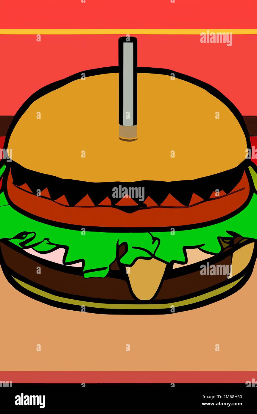 Illustration of funny burger, fast food Stock Photo - Alamy