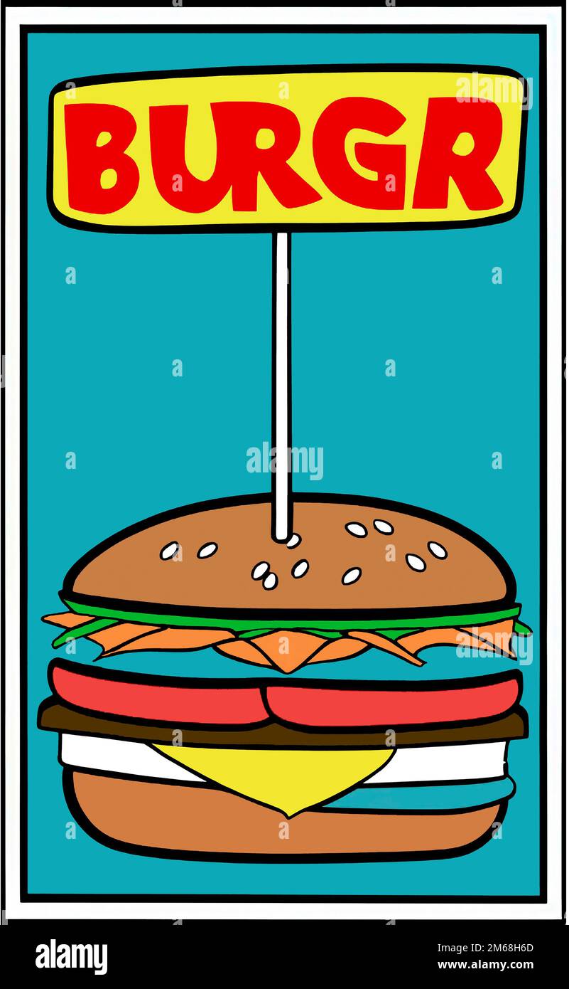 Illustration of funny burger, fast food Stock Photo - Alamy