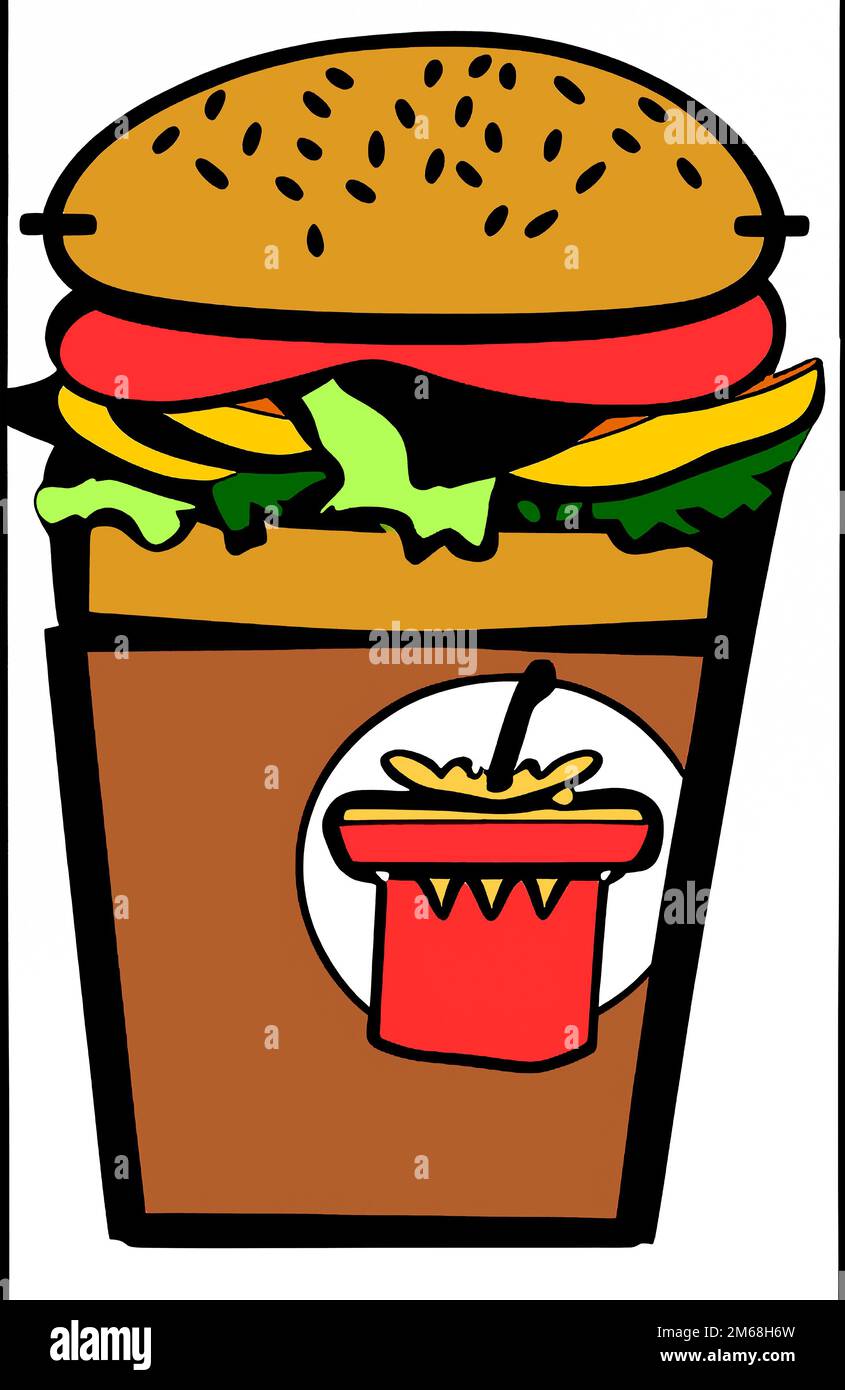 Illustration of funny burger, fast food Stock Photo - Alamy