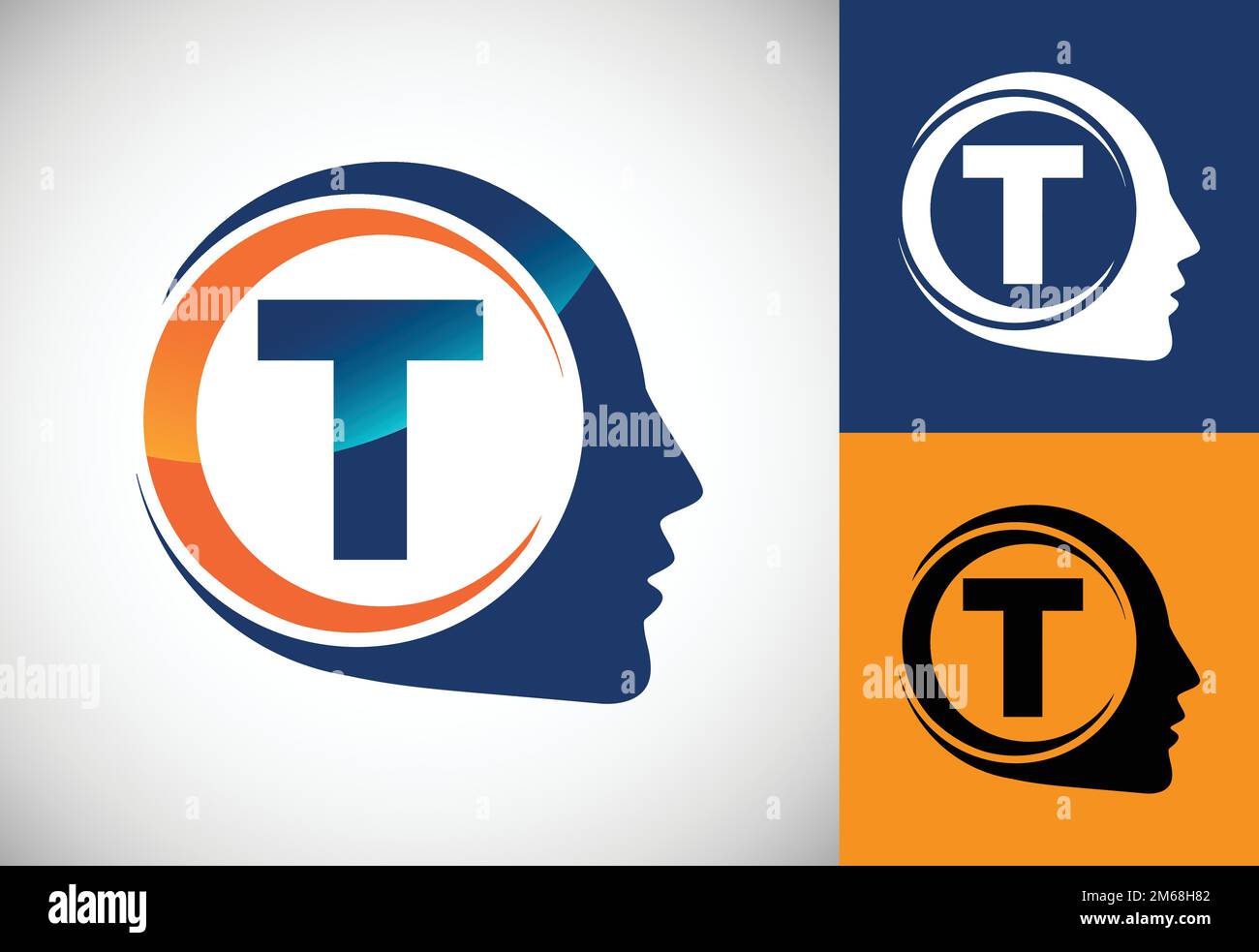 Initial alphabet T with the human brain, A Logo for science, medical ...