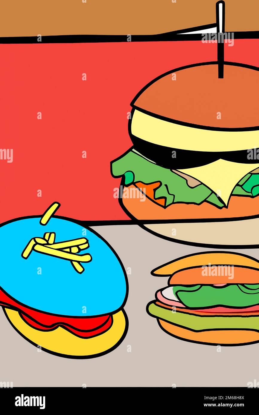 Illustration of funny burger, fast food Stock Photo - Alamy