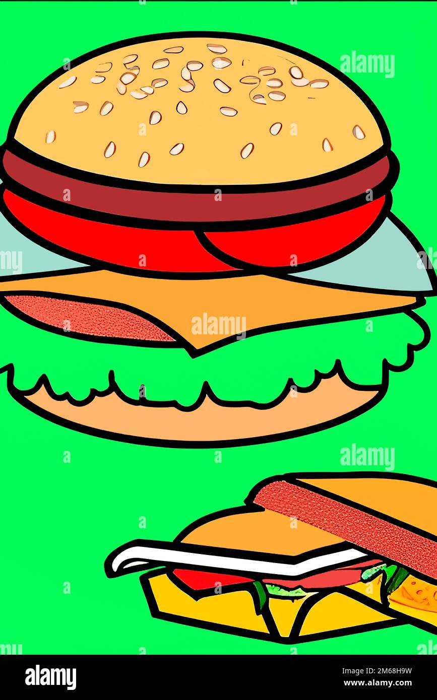 Illustration of funny burger, fast food Stock Photo - Alamy